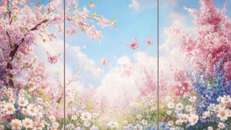 Triptych Oil Painting Description: a Breathtaking Triptych Stock Photo ...