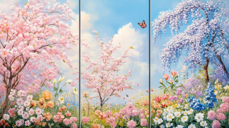 Triptych Oil Painting Description: a Breathtaking Triptych Stock Photo ...