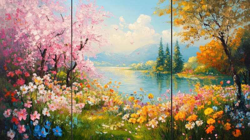 Triptych Oil Painting Description: a Captivating Triptych Stock Photo ...