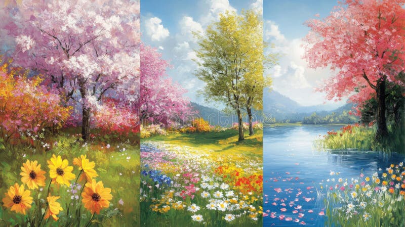 Triptych Oil Painting Description: a Captivating Triptych Stock Image ...