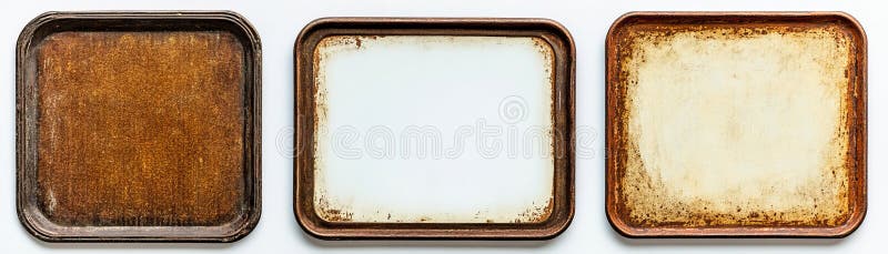 Triptych of Rustic Baking Sheets Aged Metal, Blank Center, Vintage ...