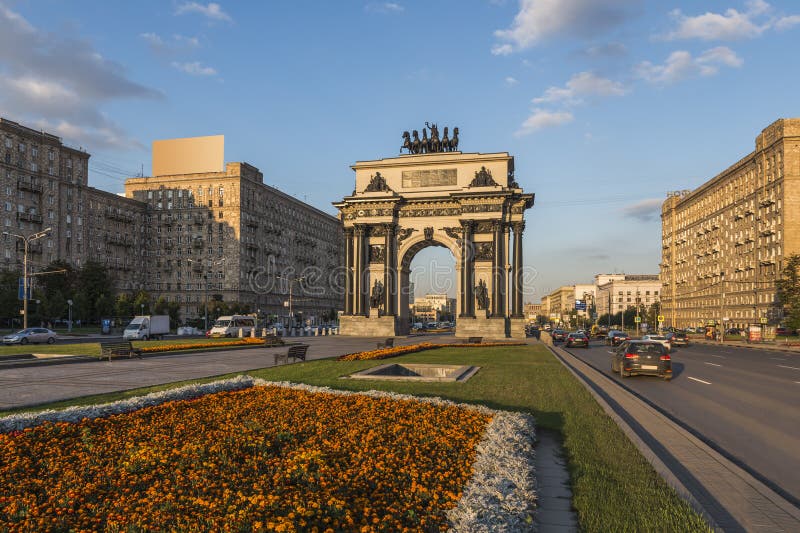 Triumphal arch in Moscow. editorial stock photo. Image of majestic ...
