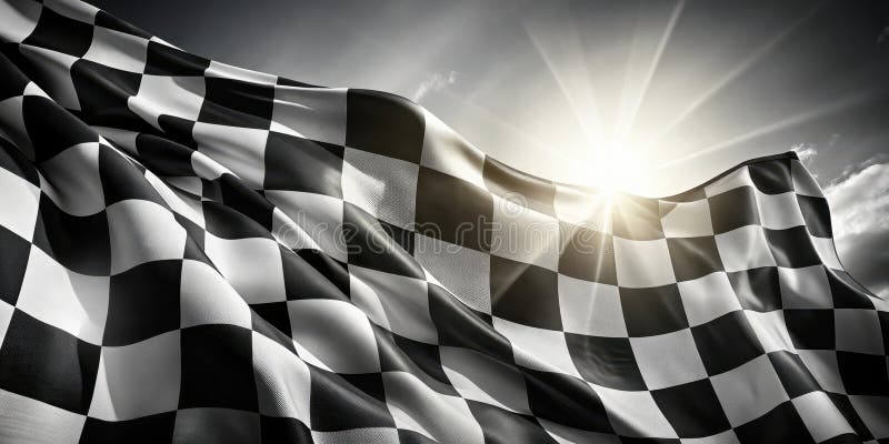 Triumphant Checkered Flag Waves in Bright Sunlight, Signifying Victory ...