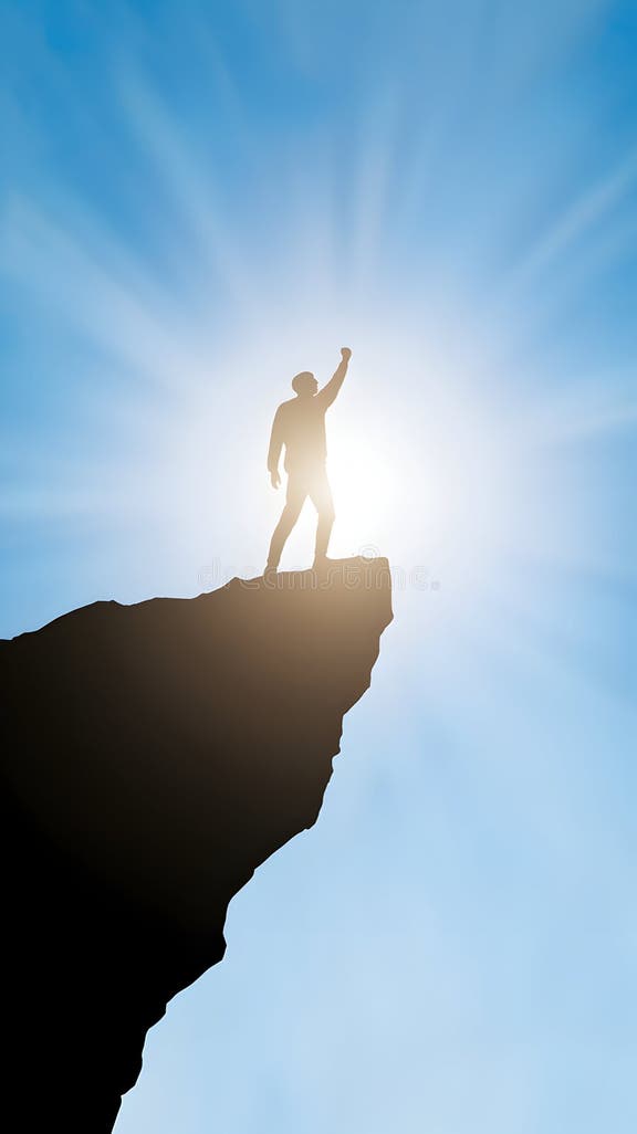 A Triumphant Figure Stands Atop a Rugged Cliff Against a Radiant Sky ... A Triumphant Figure Stands Atop a Rugged Cliff Against a Radiant Sky ...