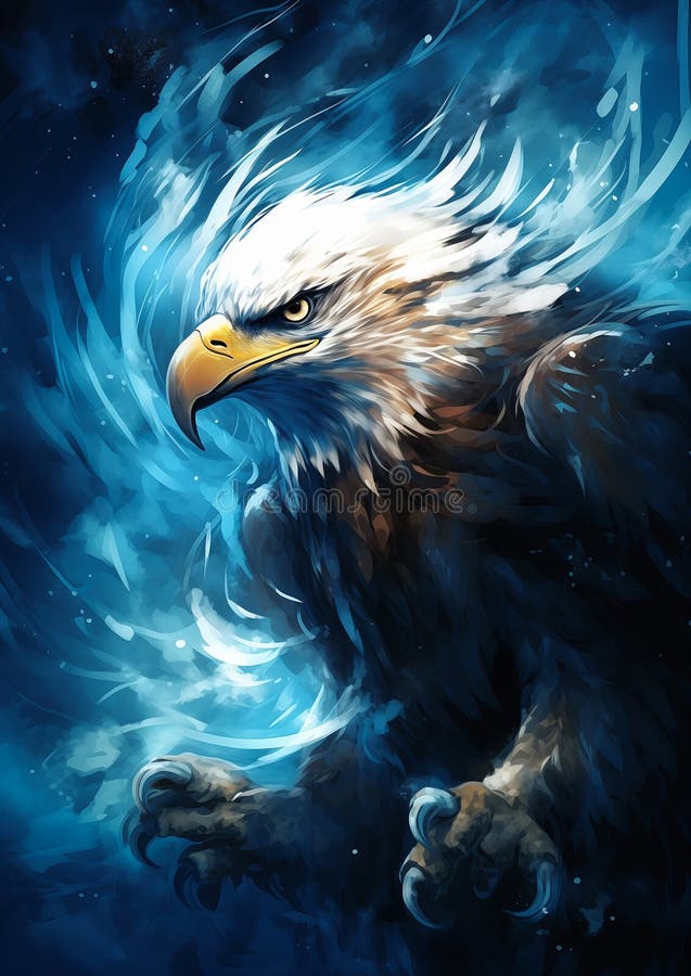 Triumphant Fury: the Bald Eagle S Transparent Greed on a Blue Ba Stock ...