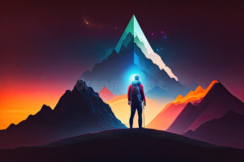 Triumphant Person Mountain Background Generative AI Stock Illustration ...
