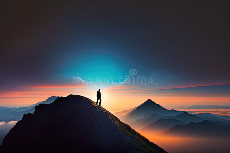 Triumphant Person Mountain Background Generative AI Stock Illustration ...