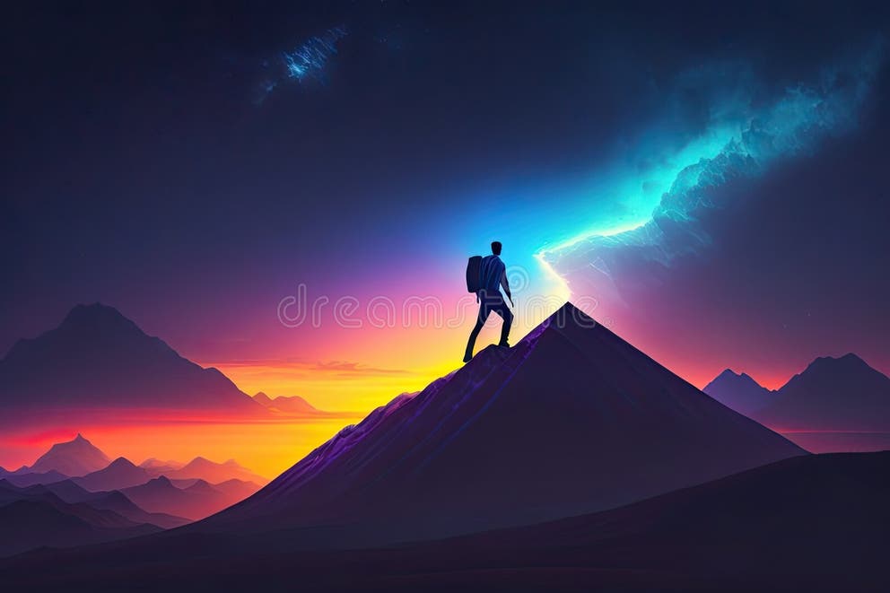 Triumphant Person Mountain Background Generative AI Stock Illustration ...