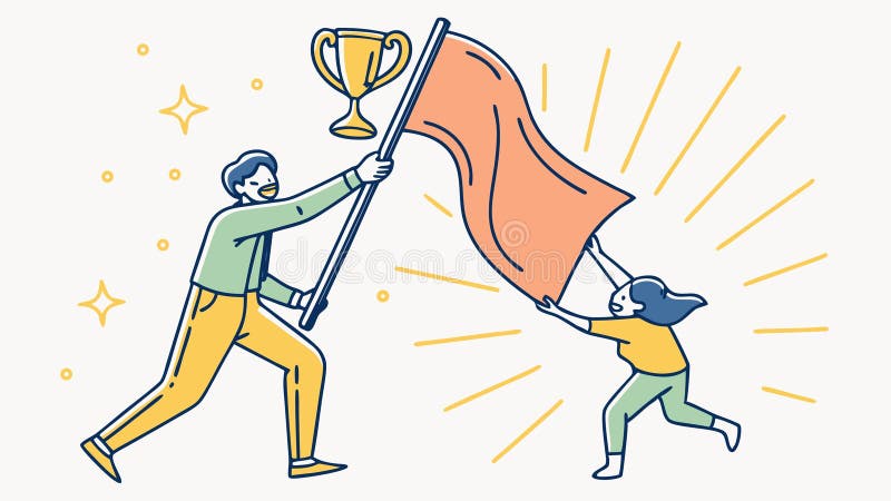 Mission Complete with People Raising a Flag, Vector Design Generative ...