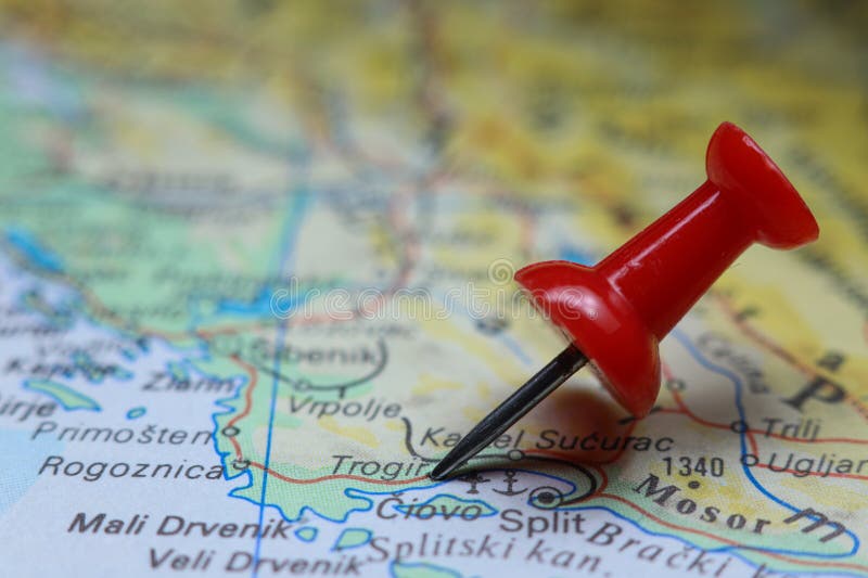 Trogir, Croatia pin on map stock image. Image of close - 370078327