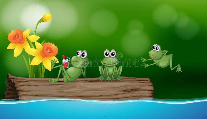 Trois Grenouilles Vertes Sur Le Rondin Illustration de Vecteur ... Trois Grenouilles Vertes Sur Le Rondin Illustration de Vecteur ...