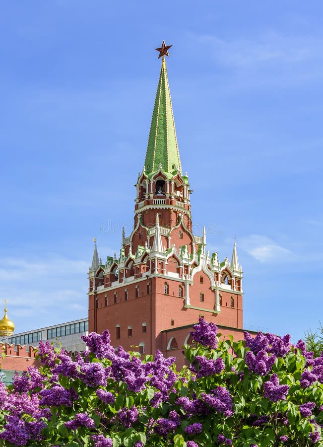 Troitskaya (Trinity) Tower of Moscow Kremlin in Spring, Russia Stock ...