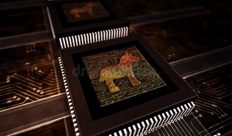 Cyber Attack with Trojan Symbol Digital 3d Illustration Stock ...
