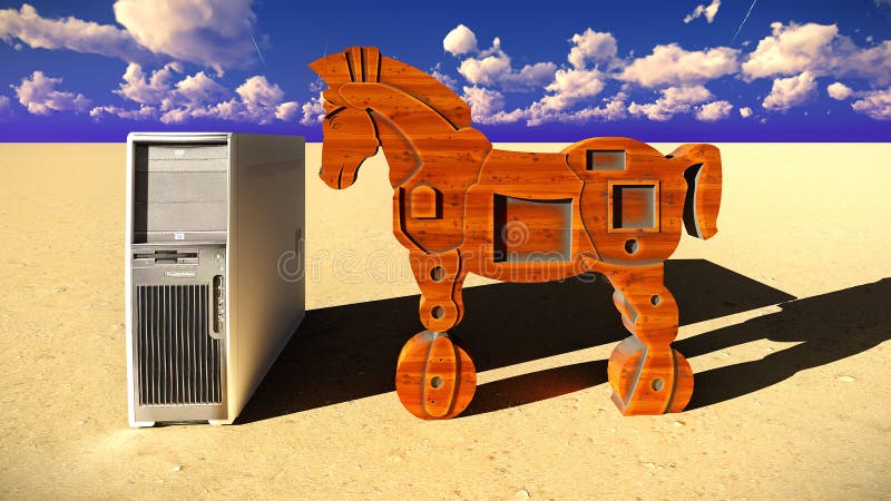 Trojan Horse and Computer 3d Illustration Stock Illustration ...