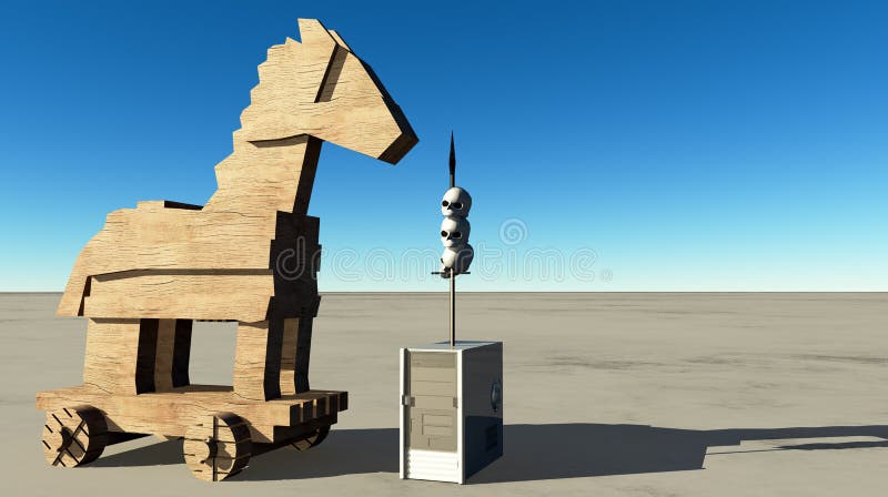 Trojan Horse and Computer 3d Illustration Stock Illustration ...