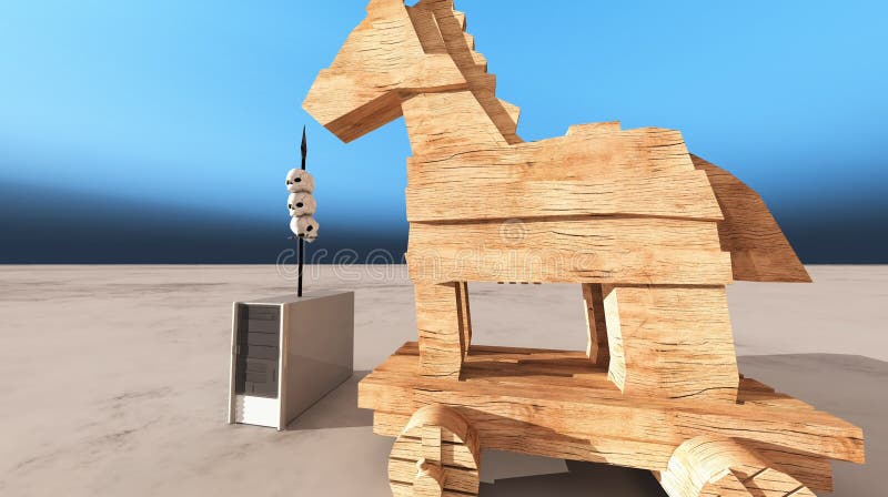 Trojan horse and computer stock illustration. Illustration of sunset ...