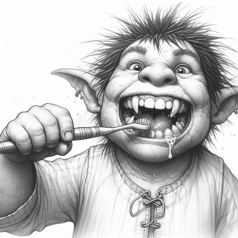 Troll Brushing Teeth stock illustration. Illustration of artwork ...