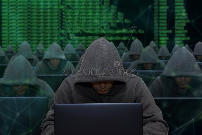 The Troll Factory. Hackers are Sitting at Laptops and Computers on an ...