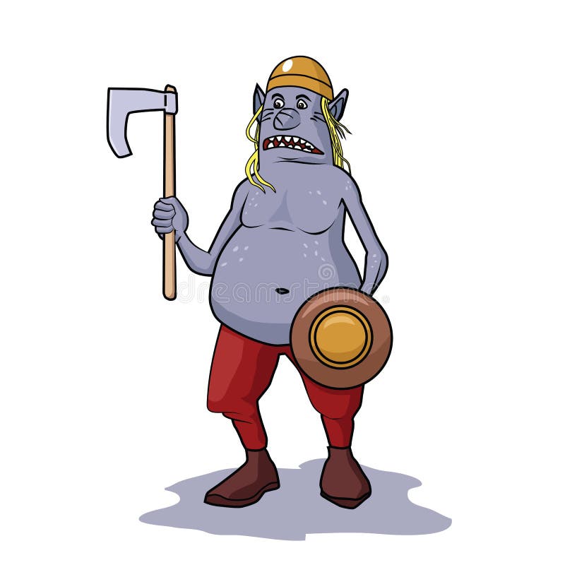Troll or Goblin with an Axe and Shield Stock Vector - Illustration of ...
