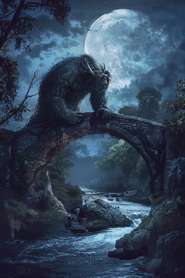 A Troll Guarding a Stone Bridge Its Massive Form Casting a Shadow Over ...