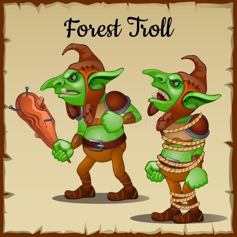 Troll with a Wooden Club Bound by Rope Stock Vector - Illustration of ...