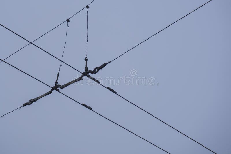 Trolley-bus Electric Wire. Electro Contact Unite Stock Image - Image of ...