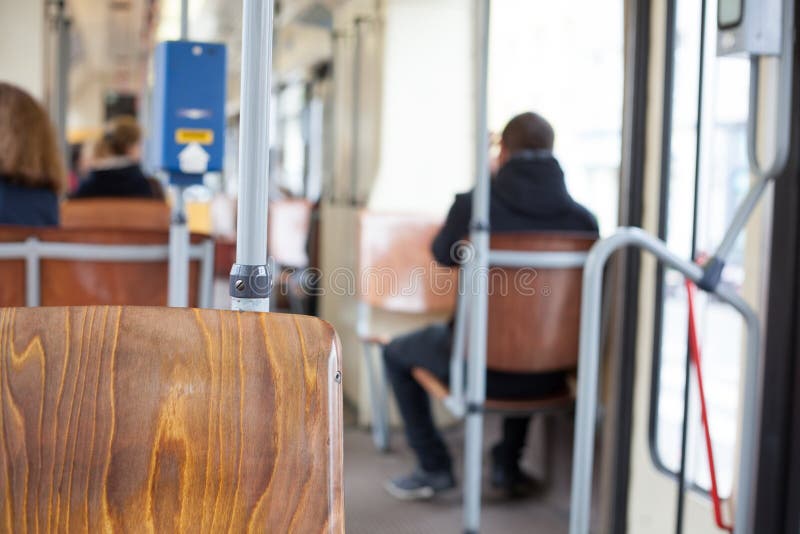 Trolley bus interior stock image. Image of move, people - 50751835