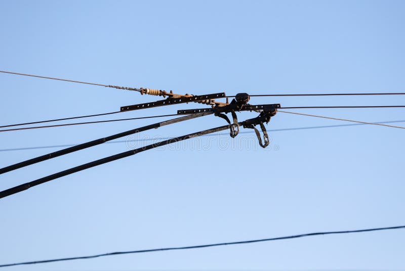 Trolley Bus Wires Against the Blue Sky Stock Photo - Image of power ...