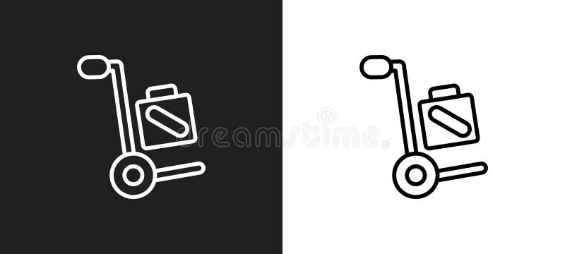Trolley with Cargo Outline Icon in White and Black Colors. Trolley with ...