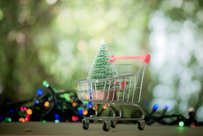 A Trolley with a Christmas Tree Stock Photo - Image of minimalism ...