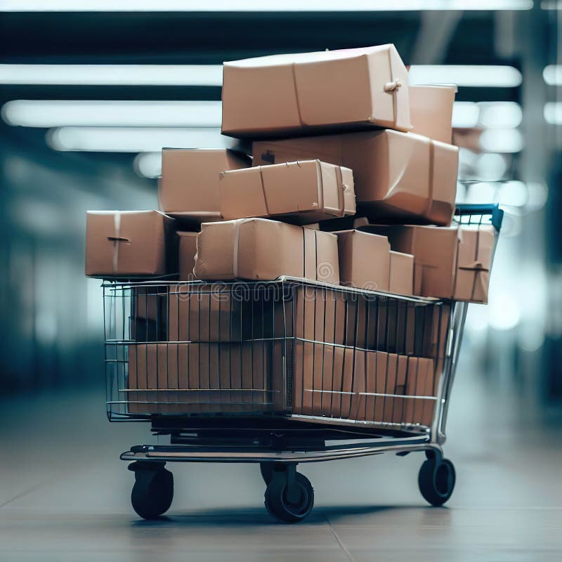 Trolley Full of Parcels with Generative AI Stock Illustration ...