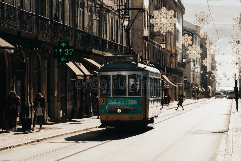 Trolley Glides through a City Street in a Stunning Image Editorial ...