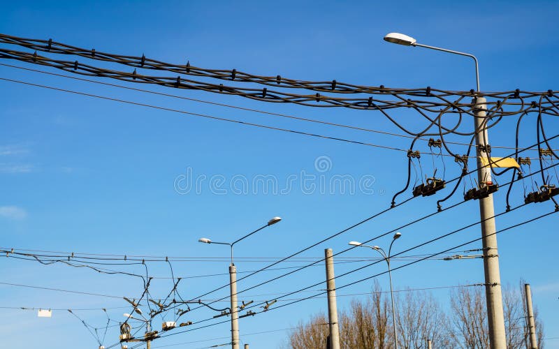 Overhead Line Wire Over Rail Track. Power Lines Stock Photo - Image of ...