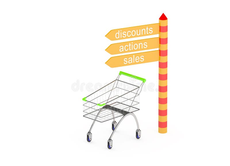 A Trolley with a Road Sign Isolated Stock Illustration - Illustration ...