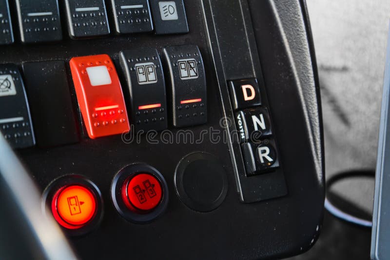 Trolleybus Control Panel with Illuminated Door Switches Stock Image ...