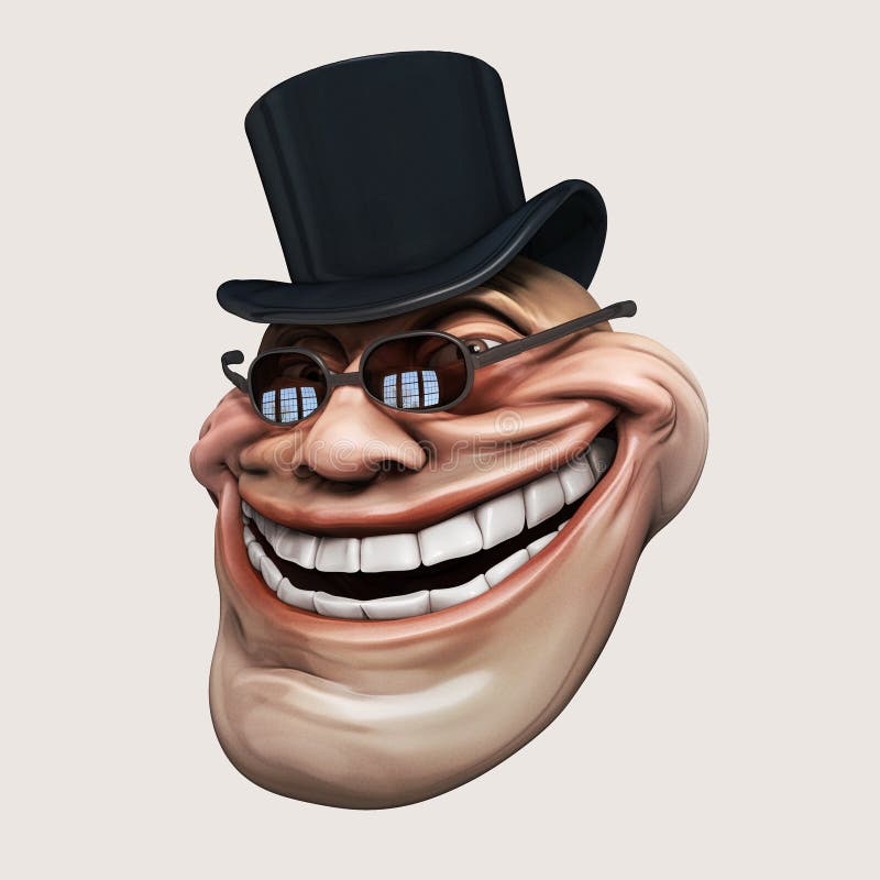 Trollface Dark Spectacled, in Hat. Internet Troll 3d Illustration Stock ...