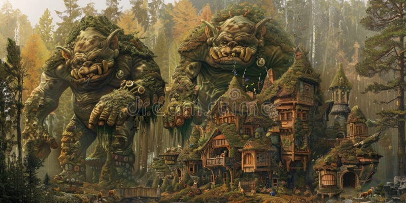 Trolls in Thick Armor Attack the Forest Castle of Elves Stock ...