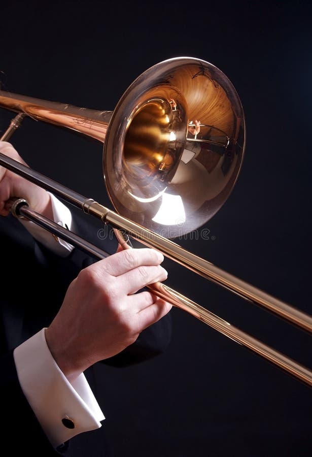 Trombone on black stock photo. Image of jazz, arts, background - 19042624