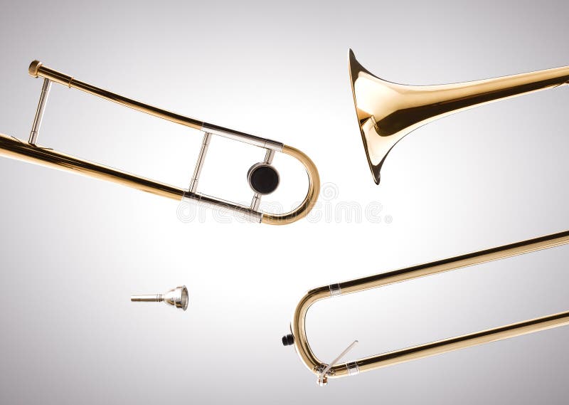 Trombone Isolated on White stock image. Image of tape - 17982933