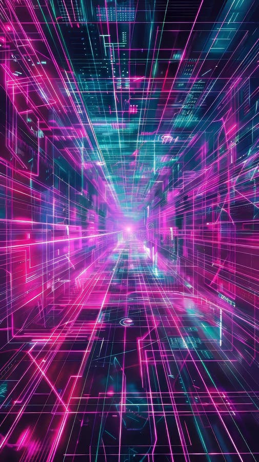 Tron-like Grids Stretching into Infinity in a Virtual Realm Stock ...