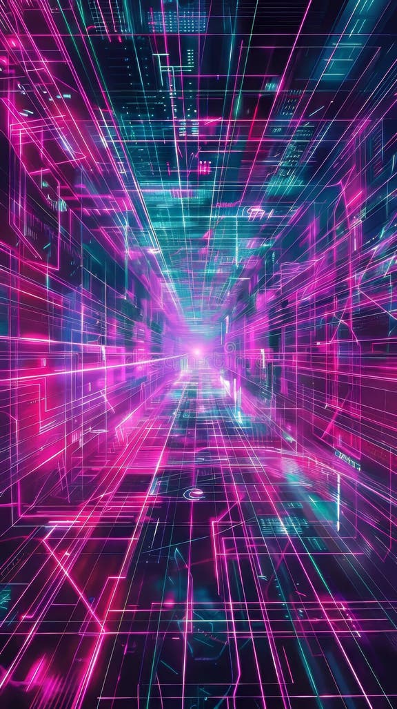Tron-like Grids Stretching into Infinity in a Virtual Realm Stock ...