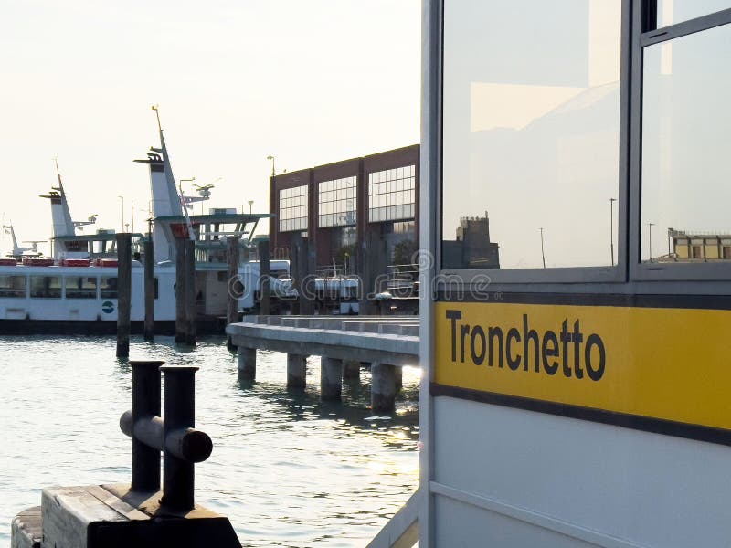 Tronchetto Ferry Terminal with Boats at Sunset in Venice Harbor ...