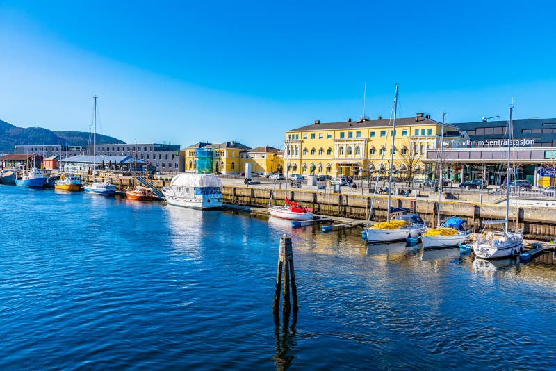 TRONDHEIM, NORWAY, APRIL 15, 2019: View of the Main Railway Station in ...