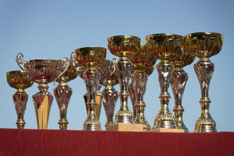 Trophies for winner on sky stock image. Image of contest - 82980873