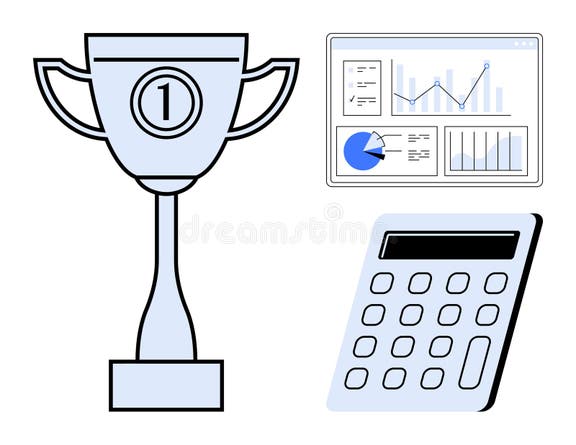 Trophy with Analytics Dashboard and Calculator Representing Success ...