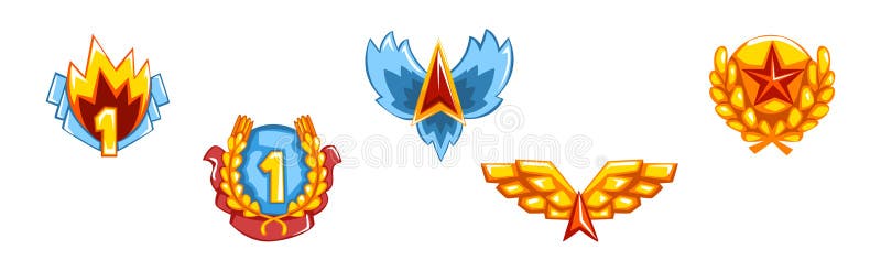 Trophy Award Collection with Star and Shield Vector Set Stock ...