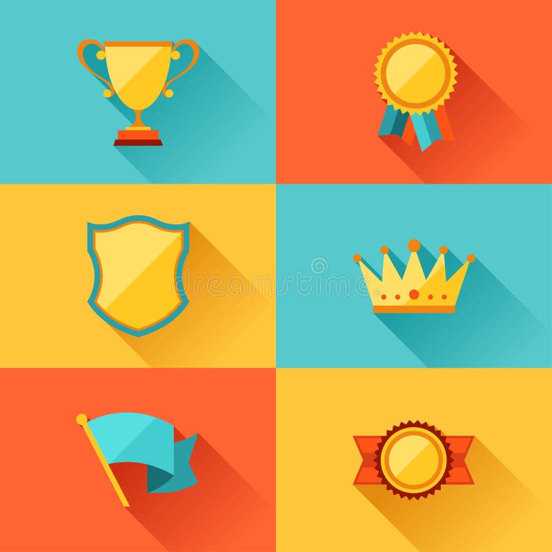 Trophy and Awards in Flat Design Style Stock Vector - Illustration of ...