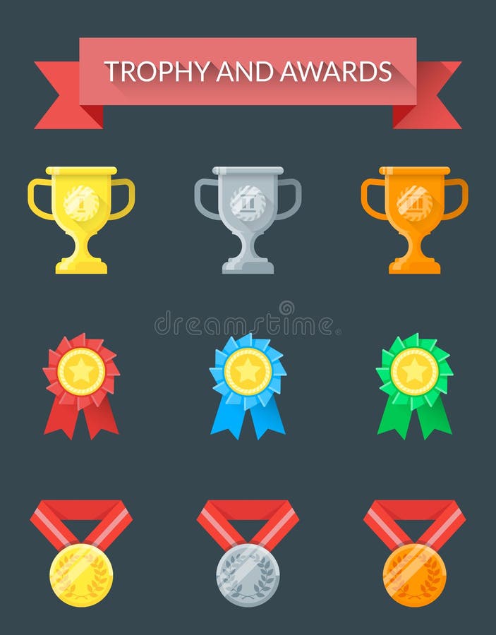 Trophy and Awards Vector Icons Set Stock Vector - Illustration of ...