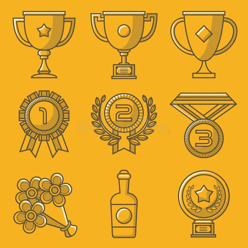 Trophy and Awards. Retro Yellow Icon Set Stock Illustration ...