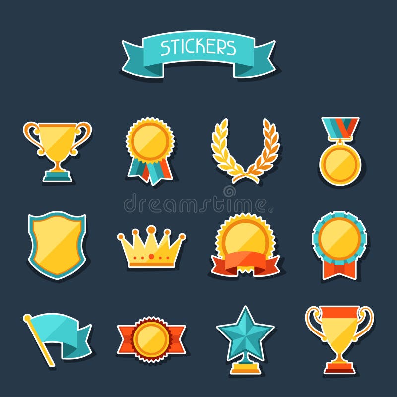 Trophy and Awards Stickers Set Stock Vector - Illustration of prize ...